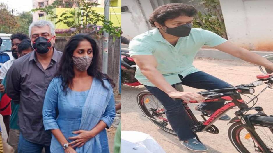 Several leading movie stars of the Tamil film industry cast their votes ...