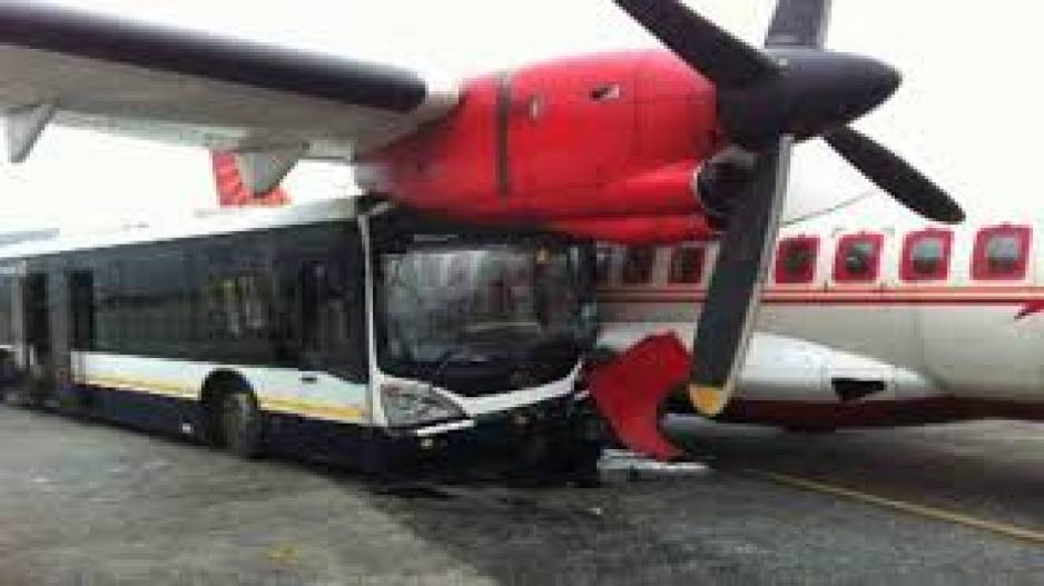 Bus hits parked aircraft at Kolkata airport