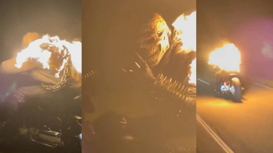 Real-life Ghost Rider! Biker spotted performing scary stunt, watch